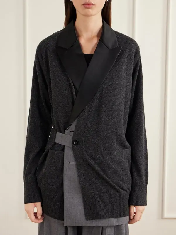 Sacai Satin-trimmed Wool Cardigan