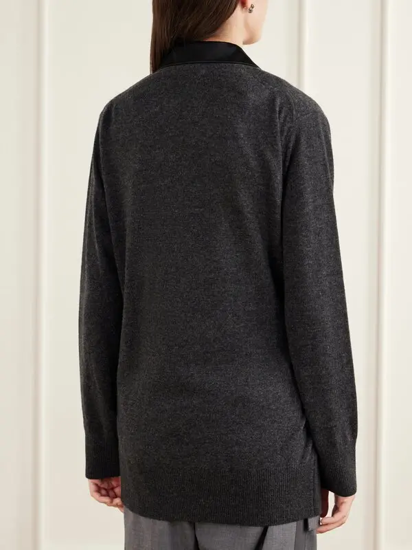 Sacai Satin-trimmed Wool Cardigan
