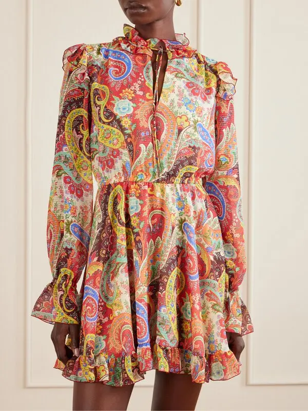 Etro Ruffled Paisley-print Chiffon Mini Dress