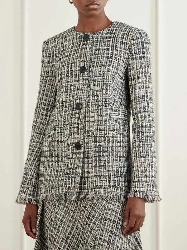 Proenza Schouler Aurelia Fringed Checked Tweed Jacket