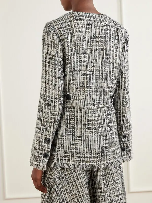 Proenza Schouler Aurelia Fringed Checked Tweed Jacket