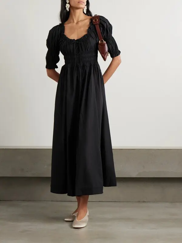DÔEN Ischia Shirred Organic Cotton-voile Midi Dress