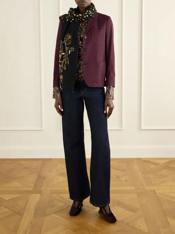 Dries Van Noten Sequin-embellished Embroidered Crepe Scarf