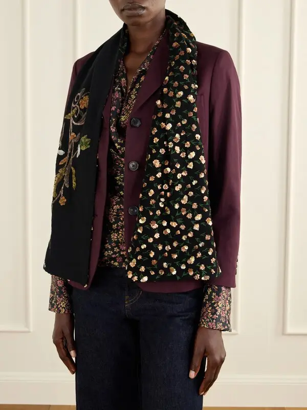 Dries Van Noten Sequin-embellished Embroidered Crepe Scarf
