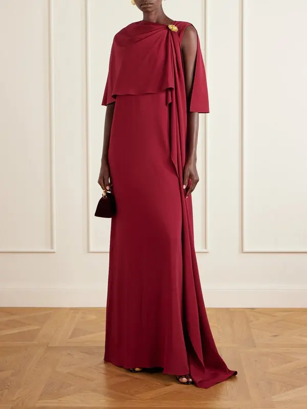 Oscar De La Renta Cape-effect Georgette Gown