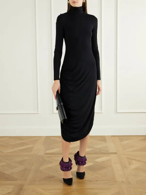 Manolo Blahnik Fringed Bead-embellished Satin Pumps