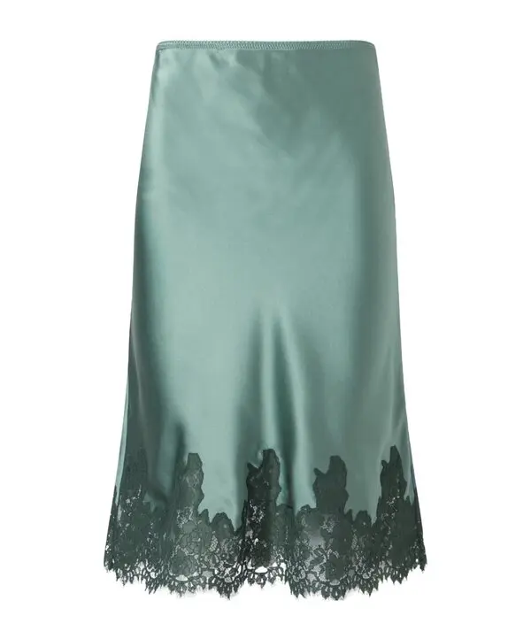 DÔEN Lace-trimmed Silk-satin Midi Skirt