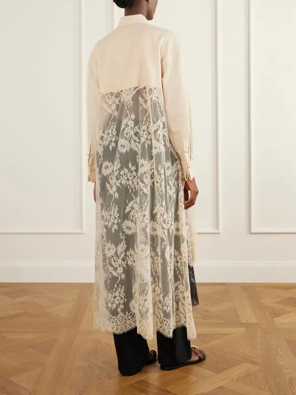 Zimmermann Asymmetric Lace-trimmed Stretch-wool Shirt