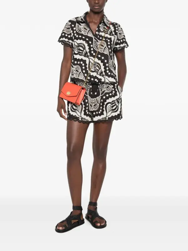 Farm Rio Scallop-edge Seashell-print Shorts