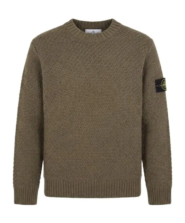 Stone Island Textured Crew Neck Knitted Sweater