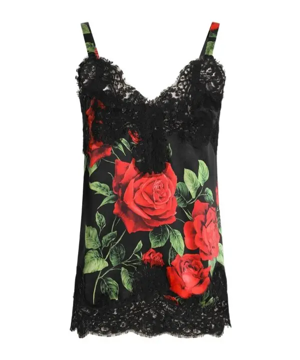 Dolce & Gabbana Dolce Gabbana Rose-printed Satin Top - Multicolor