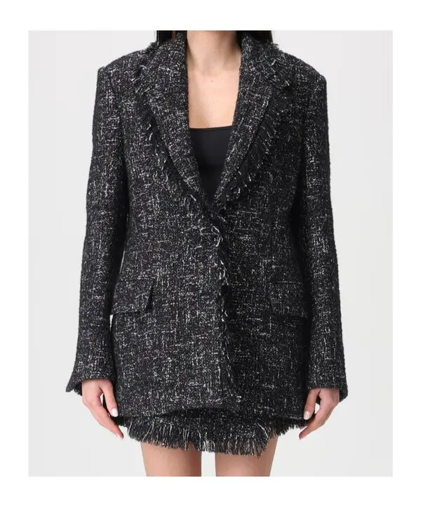 MSGM Fringed Tweed Blazer