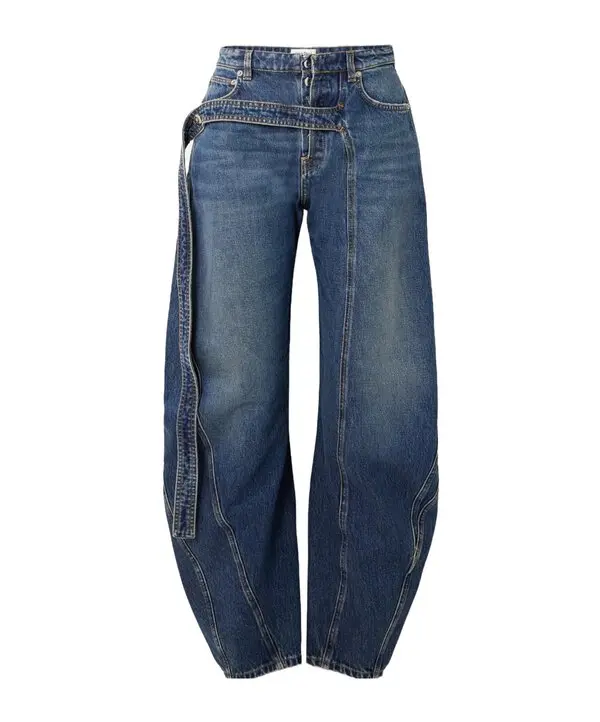 JEAN PAUL GAULTIER Strap-detailed Paneled High-rise Wide-leg Jeans - No