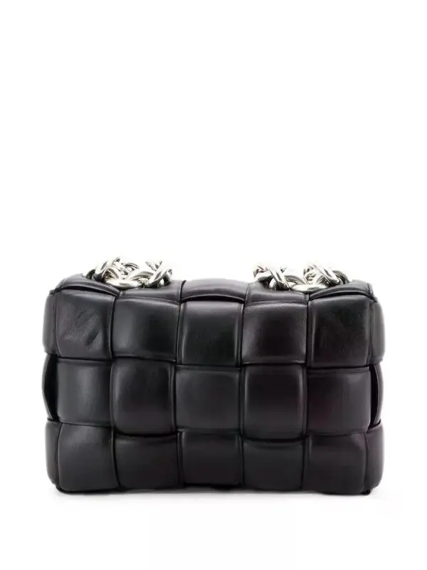 Bottega Veneta Cassette Chain Padded Maxi Intrecciato Leather Crossbody Bag - Black