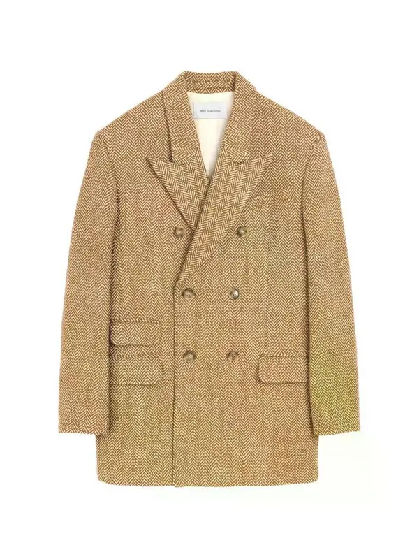 AMI Paris Double Breasted Herringbone Wool Blazer