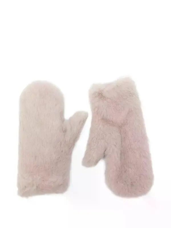 Max Mara Fur-textured Mittens - Neutrals
