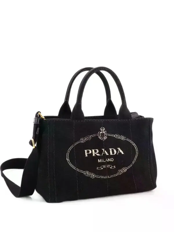 Prada Canapa Convertible Canvas Mini Tote Bag - Black