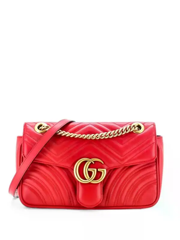 Gucci Gg Marmont Flap Bag Matelasse Leather Small Crossbody Bag - Red