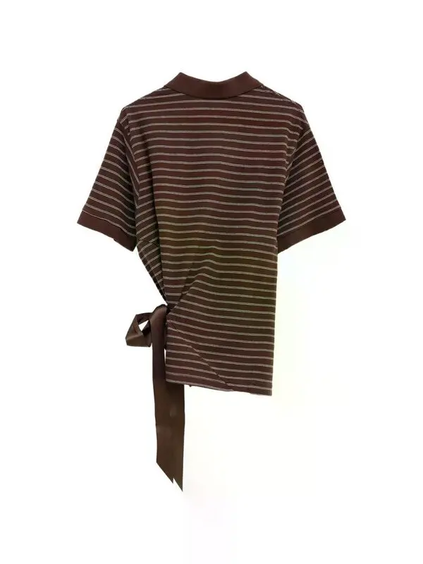 AUGUST BARRON Striped Tie-fastening Polo Shirt