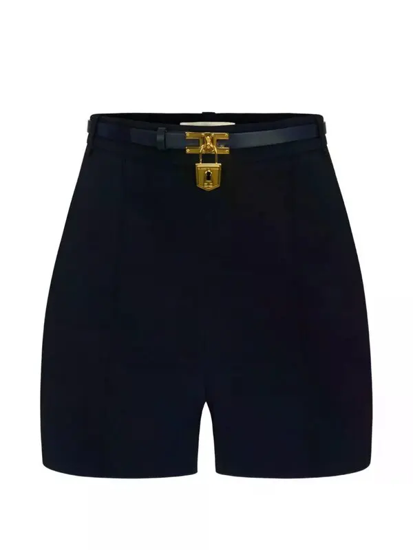Elisabetta Franchi Shorts In Lightweight Crêpe Fabric With Belt - Blue