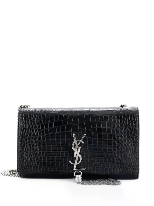 Saint Laurent Classic Monogram Tassel Crocodile Embossed Leather Medium Crossbody Bag