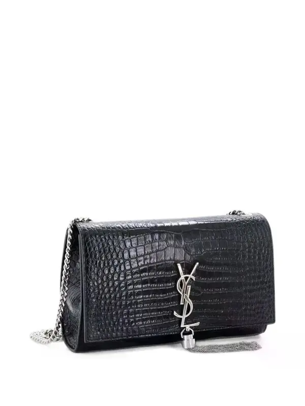 Saint Laurent Classic Monogram Tassel Crocodile Embossed Leather Medium Crossbody Bag