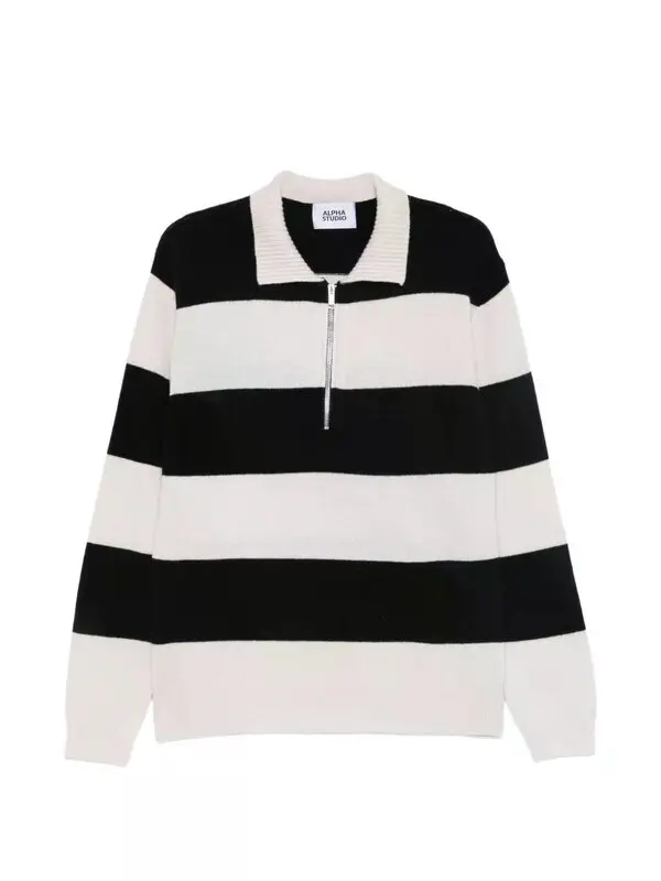 Alpha Studio Striped Quarter-zip Sweater