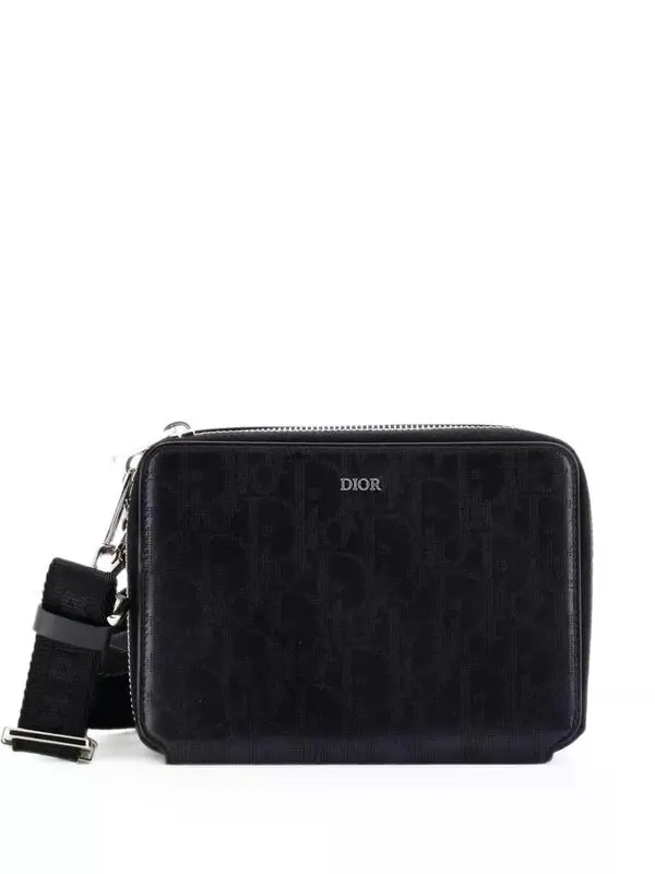 Dior Double Zip Pouch Oblique Galaxy Leather Crossbody Bag - Black