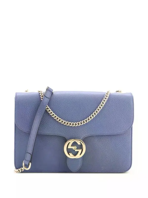 Gucci Interlocking Leather Medium Shoulder Bag - Blue