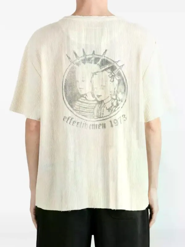 SAITOS Graphic-print Waffle-knit Henley T-shirt