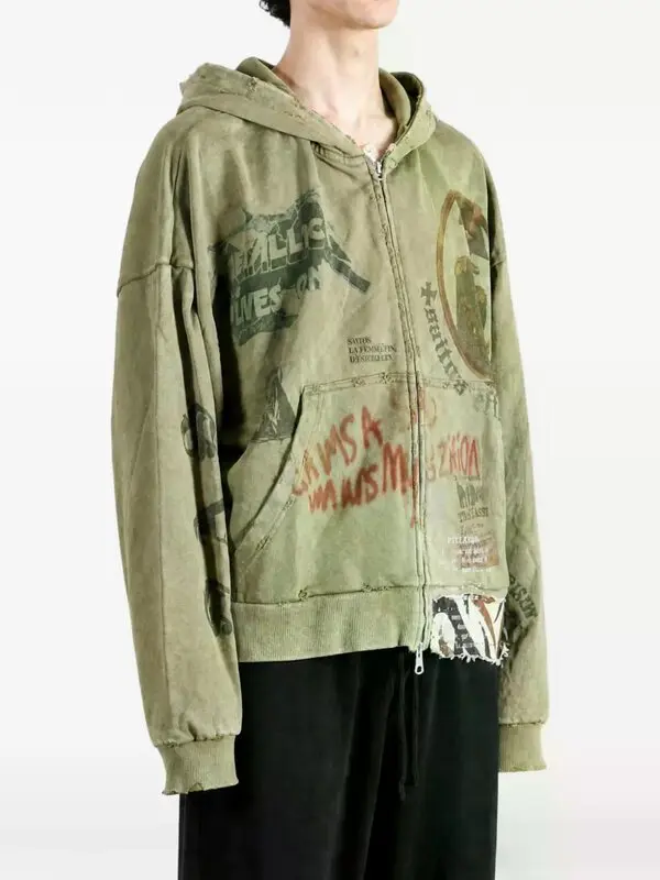 SAITOS Ghost Image Distressed Zip-up Hoodie