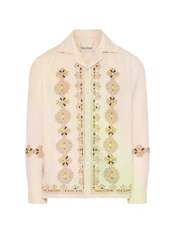 BAZISZT Floral-embroidered Long-sleeve Shirt