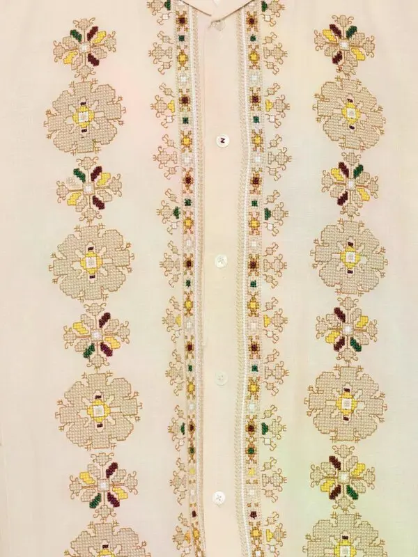 BAZISZT Floral-embroidered Long-sleeve Shirt