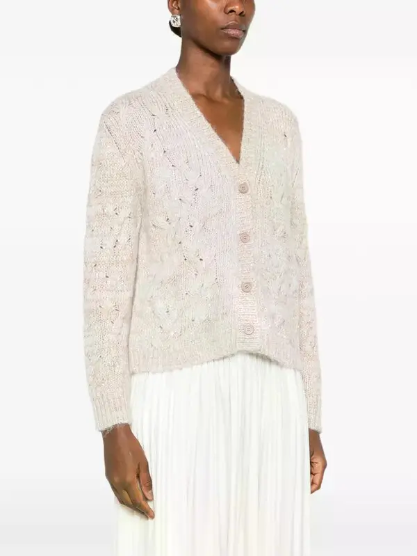 Fabiana Filippi Cable-knit Sequin-embellished Cardigan - Neutrals