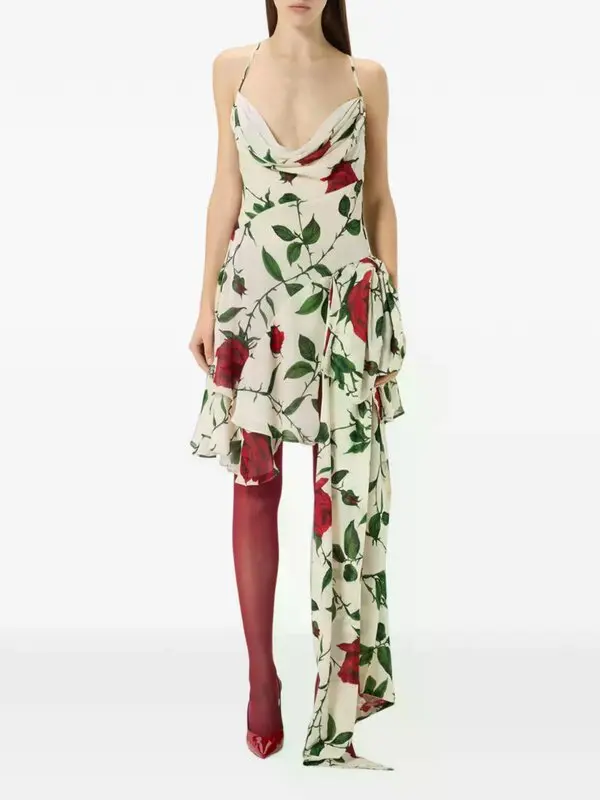 Blumarine Rose-print Draped Mini Dress