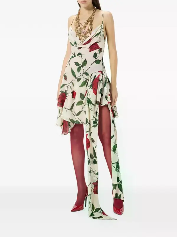 Blumarine Rose-print Draped Mini Dress