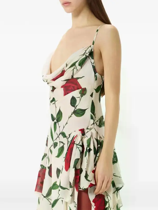 Blumarine Rose-print Draped Mini Dress