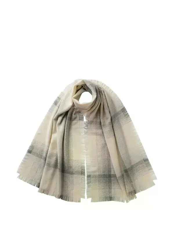 Johnstons Of Elgin Check Frayed Scarf