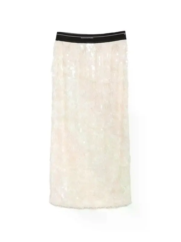 SEMICOUTURE Midi Sequin-embellished Fringed Skirt