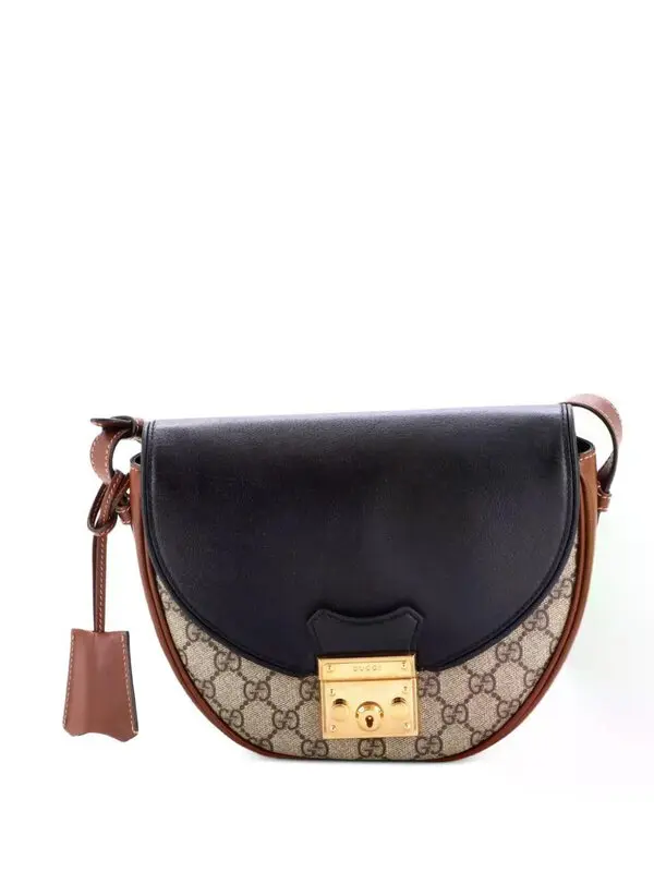 Gucci Padlock Saddle Shoulder Bag Gg Coated Canvas And Leather Small Crossbody Bag