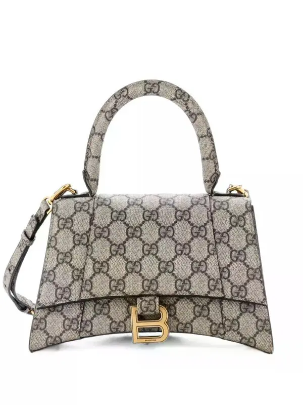Gucci X Balenciaga The Hacker Project Hourglass Top Handle Bag Gg Coated Canvas Small Shoulder Bag - Brown