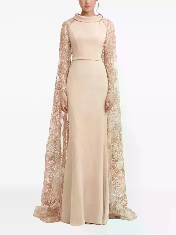 GEMY MAALOUF Fold-over Collar Floral-lace Dress