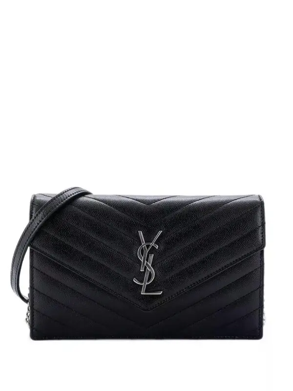 Saint Laurent Classic Monogram Wallet On Chain Matelasse Chevron Leather Small Crossbody Bag - Black