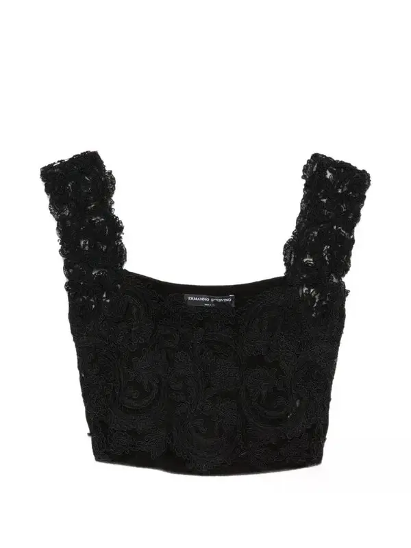 Ermanno Scervino Lace-overlay Scalloped-edge Top - Black