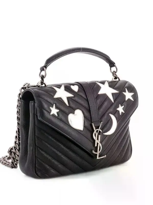 Saint Laurent Classic Monogram College Bag Embellished Matelasse Chevron Leather Medium Shoulder Bag
