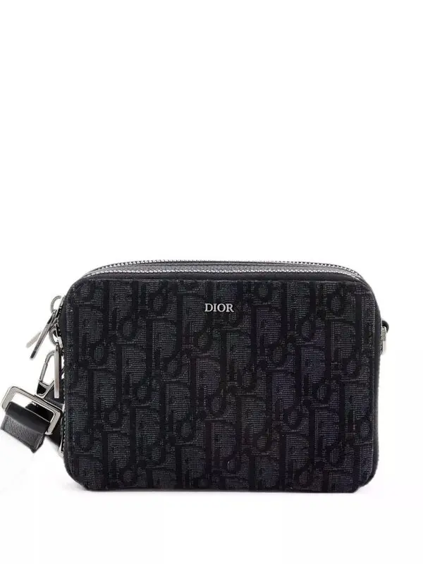 Dior Double Zip Pouch Oblique Canvas Crossbody Bag