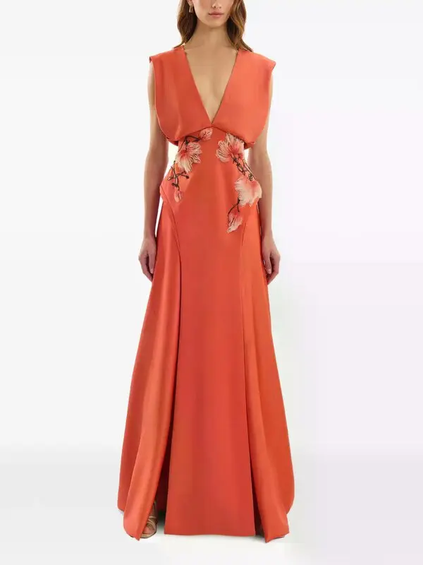 GEMY MAALOUF V-neck Beaded Maxi Dress - Orange