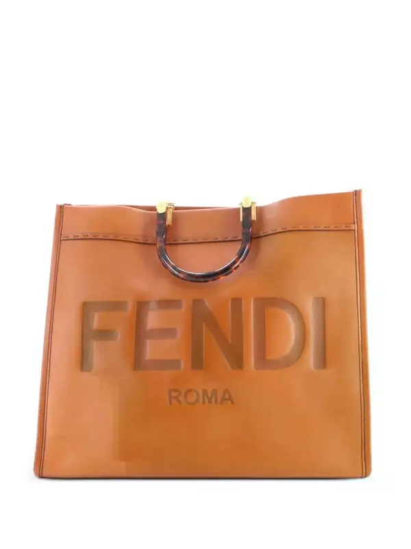 Fendi Sunshine Shopper Leather Large Tote Bag - Brown