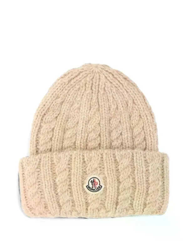 Moncler Cable-knit Logo-patch Beanie Hat