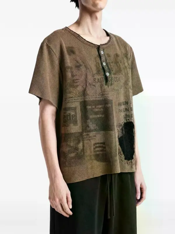 SAITOS Mesh-panel Henley T-shirt